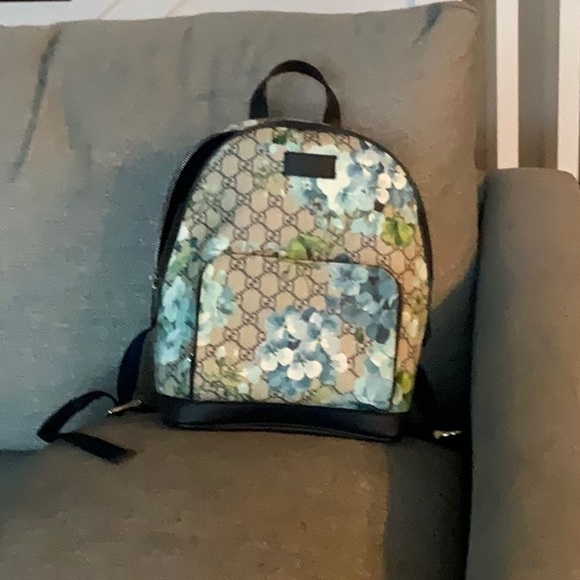 Bags | Gucci Supreme Small Backpack Blue Floral | Poshmark